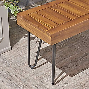 Christopher Knight Home Abbet Outdoor Industrial Wood Bench, Teak/Black Metal