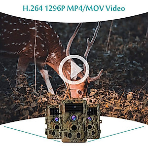 2-Pack 48MP 1296P Trail Cameras Night Vision No Glow H.264 Video Motion Activated 0.1S Trigger Time Waterproof for Outdoor Wildlife Hunting and Home Security Surveillance