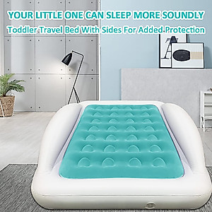 hufaut Inflatable Toddler Travel Bed - Portable Toddler Bed for Kids, Camping Air Mattress Blow up Toddler Bed with Sides, Air Bed Idea for Sleeping Indoor Road Trip Camping Sleepovers(Green)