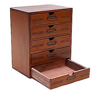 5-Drawer Apothecary Cabinet Desk Organizer - Vintage Wooden Storage Box w/ 5 Wide Storage Drawers - Rustic Shelf Drawer - Home Office Desk Organizers and Accessories