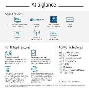 HP 22-Inch Full HD WLED All-in-One PC, Intel Celeron G5900T Dual-Core Processor, 16GB DDR4 RAM, 512GB PCIe NVMe M.2 SSD, Webcam, DVD-RW, Mouse & Keyboard Combo, Windows 10 Home, White