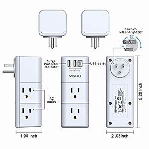 USB Multi Plug Outlet Extender - YISHU Surge Protector with Rotating Plug, 6 AC Plug Extender with 3 USB Ports, 3-Sided Swivel Power Strip with Spaced Outlet Splitter for Home, Office, Travel
