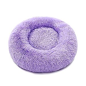 Luciphia Round Dog Cat Bed Donut Cuddler, Faux Fur Plush Pet Cushion for Large Medium Small Dogs, Self-Warming and Cozy for Improved Sleep Purple, Small (20" x20")