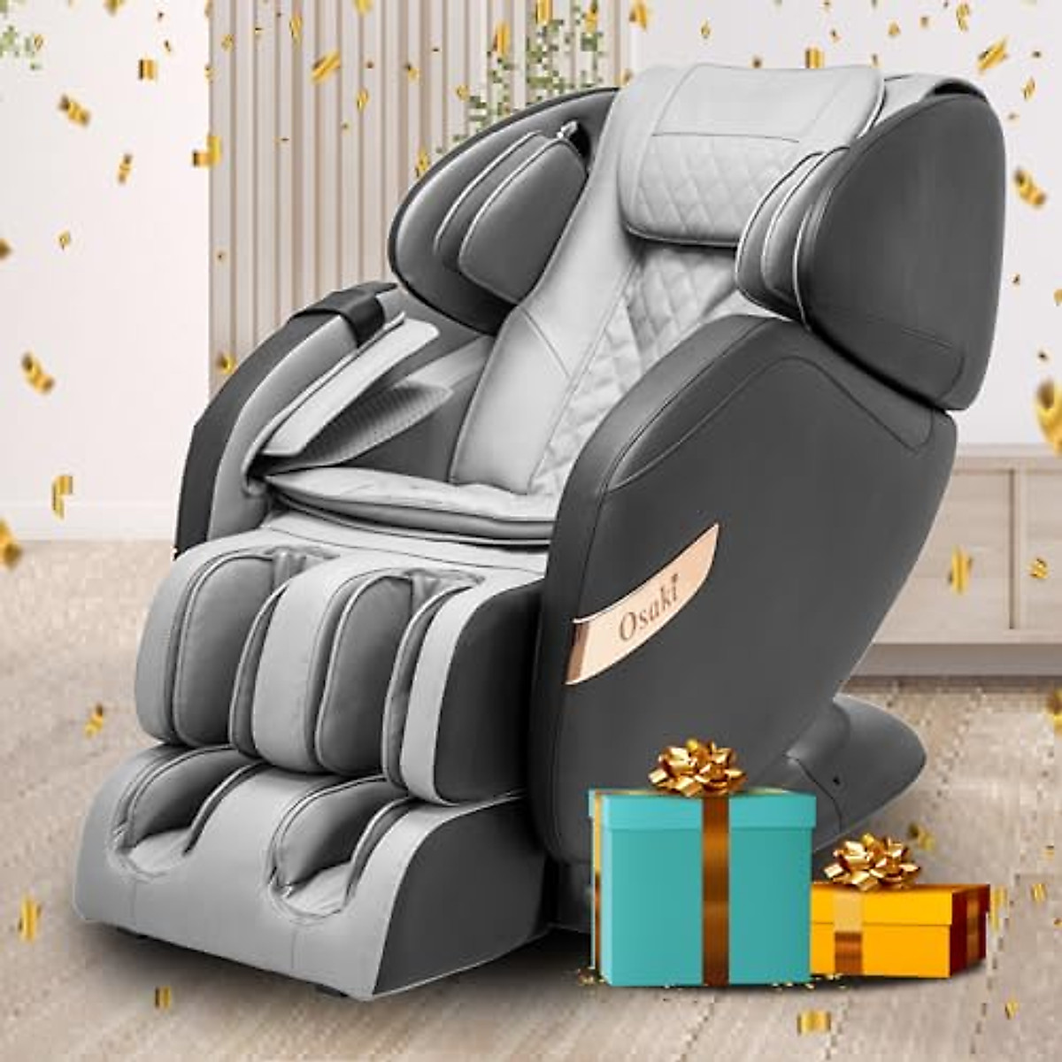 Osaki OS-Champ | Black & Gray | 2D SL-Track Full Body Massage Chair | Zero Gravity | Lumbar Heating | Foot & Calf | Auto Mode | Full Air Bag Compression | Bluetooth Speaker | Space Saving
