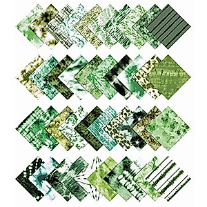 Soimoi 40Pcs Tie Dye Print Precut Fabrics Strips Roll Up 1.5x42inches Cotton Jelly Rolls for Quilting - Green