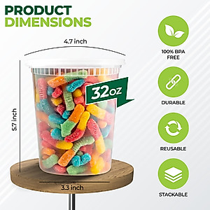 Deli Soup Quart Containers with Lids [32 Oz - 48 Pack], Plastic Food Freezer Storage Containers with Lids, Disposable Heavy Duty Microwavable Airtight To Go Takeaway Take Out Containers Cups With Lids