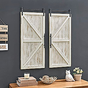 FirsTime & Co. White Carriage Barn Door Wall Plaque 2-Piece Set, Large Vintage Decor for Living Room, Bedroom, Home Office, Wood, Farmhouse, 28 x 34 inches