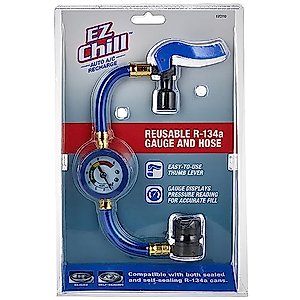 InterDynamics Car Air Conditioner Refrigerant Gauge and Hose by InterDynamics, EZ Chill Reusable AC Recharge Kit for Cars, Trucks