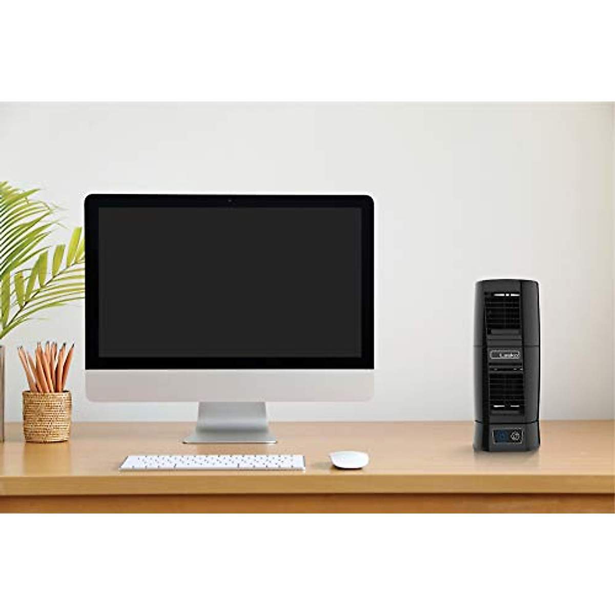 JAROFUREL Lasko T13310 Personal Oscillating Table Tower Fan – Small, Quiet, Portable, Electric Plug-In, Mini Desktop Fans for Staying Cool at Home and Office, Day and Night,Black