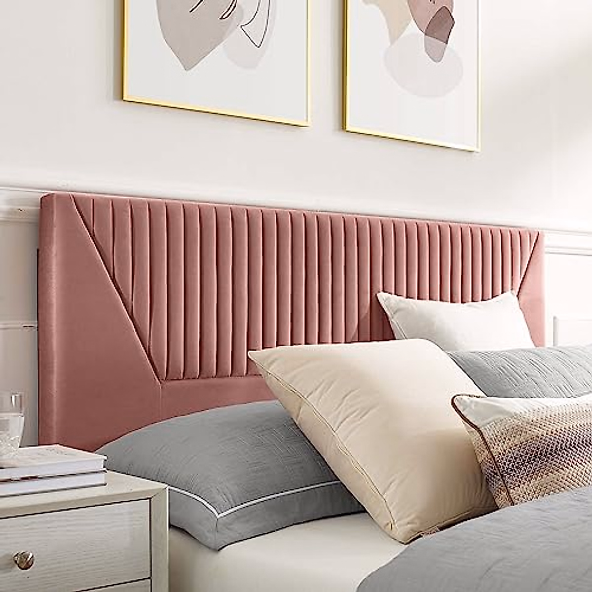 Modway Yasmine Channel Tufted Performance Velvet Twin Platform Bed in Dusty Rose