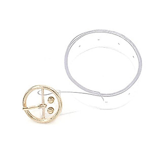 JORCEDI Trendy Chic Transparent Women Buckle Belt Wide Waist Waistband Clear For Jeans Pants Dresses (Round Gold)