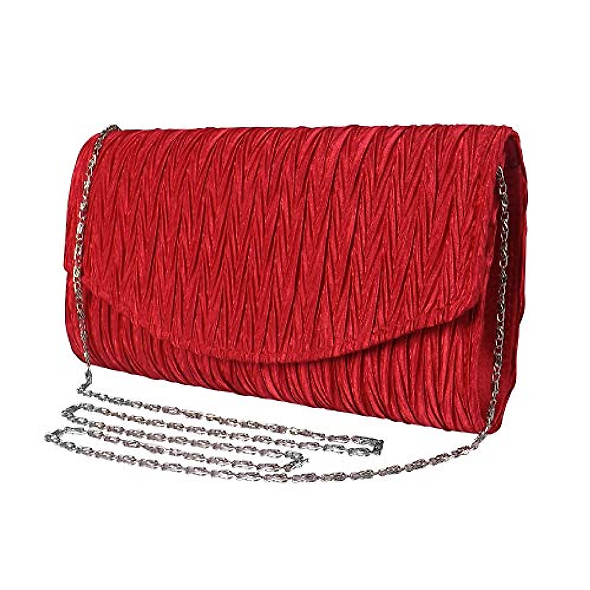 Peach Couture Womens Vintage Satin Pleated Envelope Evening Cocktail Wedding Party Handbag Clutch (Scarlet)