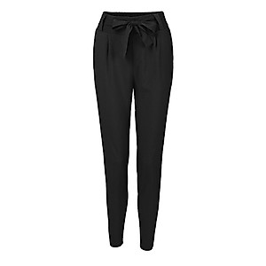 WUAI-Women Work Pants High Waist Pencil Cropped Paper Bag Waist Pants Slim Fit Casual Pants with Pockets(Black,Small)