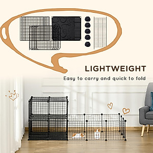 PawHut 47 Panels Pet Playpen, Small Animal Playpen with Doors, Portable Metal Wire Yard Bunny Pen for Guinea Pigs, Chinchillas, 14" x 14"