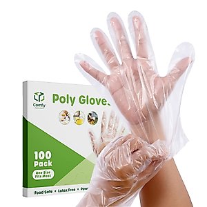 Comfy Package [100 Count] Disposable Poly Plastic Gloves for Cooking, Food Prep and Food Service | Latex & Powder Free - One Size Fits Most