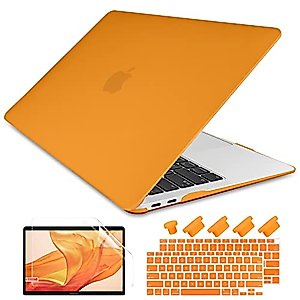 DONGKE Compatible with MacBook Air 13 inch Case 2021 2020 2019 2018 Release Model: M1 A2337 A2179 A1932, Matte Hard Case Cover for MacBook Air 13 inch with Retina Display Touch ID - Orange