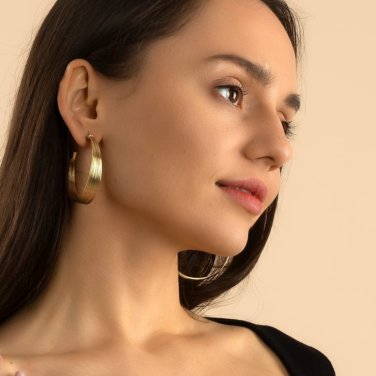 DEJACA Large Gold Hoop Earrings for Women Girls 14k Gold Plated with 925 Sterling Silver Post | 40mm-60mm | Lightweight and Hypoallergenic (Streamlined Hoop Big)