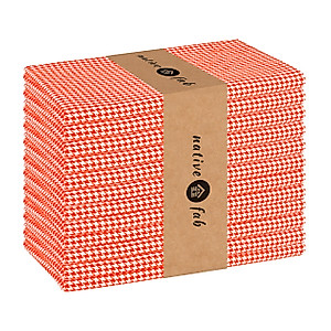 Native Fab Houndstooth Vintage Cloth Dinner Napkins Set of 12 Cotton 18x18 Soft Absorbent Restaurant Hotel Quality - Everyday Easy Care Washable Wedding Dinner Napkins Bulk - Orange