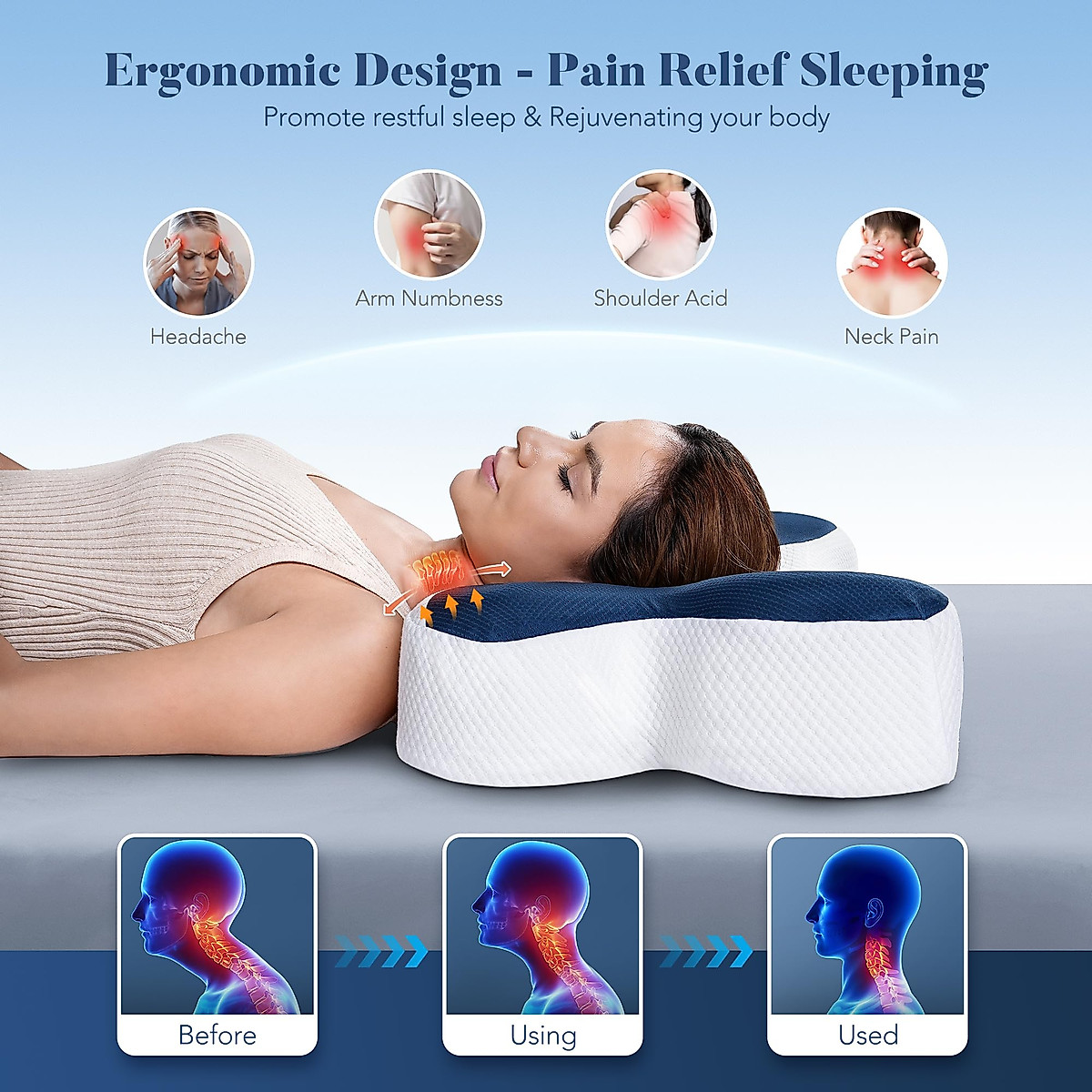 Cervical Pillows for Neck Pain Relief - Adjustable Orthopedic Side Sleeping Pillow, Memory Foam Pillows for Neck and Shoulder Support, Ergonomic Contour Side Back Stomach Sleeper Bed Pillow for Adult