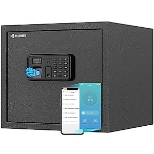 BILLCONCH Gun Safe with 6 Pistol Safe Holders - Biometric Pistol Safe with Display and Voice Prompt, Automatic Locking Tabs | Detachable Shelf and Foldable Gun Racks for Handgun Safe (1.4 Cubic Feet)