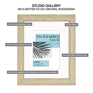 MCS Studio Gallery Set-of-7 Gallery Wall Picture Frames in Natural Woodgrain, 11x14, 8x10 & 5x7, Rectangle Photo Frames for Photos, Posters & Art Prints (7-Pack)