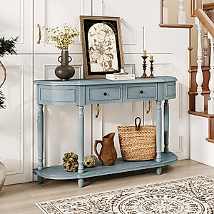 Giantex Console Table with Storage, 52” Long Sofa Table with 2 Drawers, Open Shelf, Solid Wood Legs, Narrow Entryway Table, Vintage Behind Couch Entry Table for Living Room Hallway, Foyer