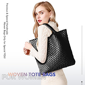 Ann Bully Woven Bag for Women, Vegan Leather Tote Bag Large Summer Beach Travel Handbag and Purse Retro Handmade Shoulder Bag-Black