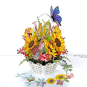 CUTPOPUP Birthday Card Pop Up, Mother's Day, 3D Greeting, Thank You Card (40th Sunflowers Bastket)