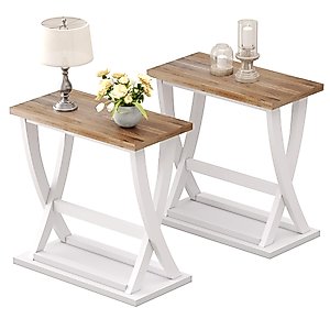 ChooChoo Farmhouse End Table Set of 2, Narrow Side Table with Storage Shelf, Modern X-Design Slim End Table for Living Room, Bedroom, Small Space, 11.8" D*23.6" W*23.4" D