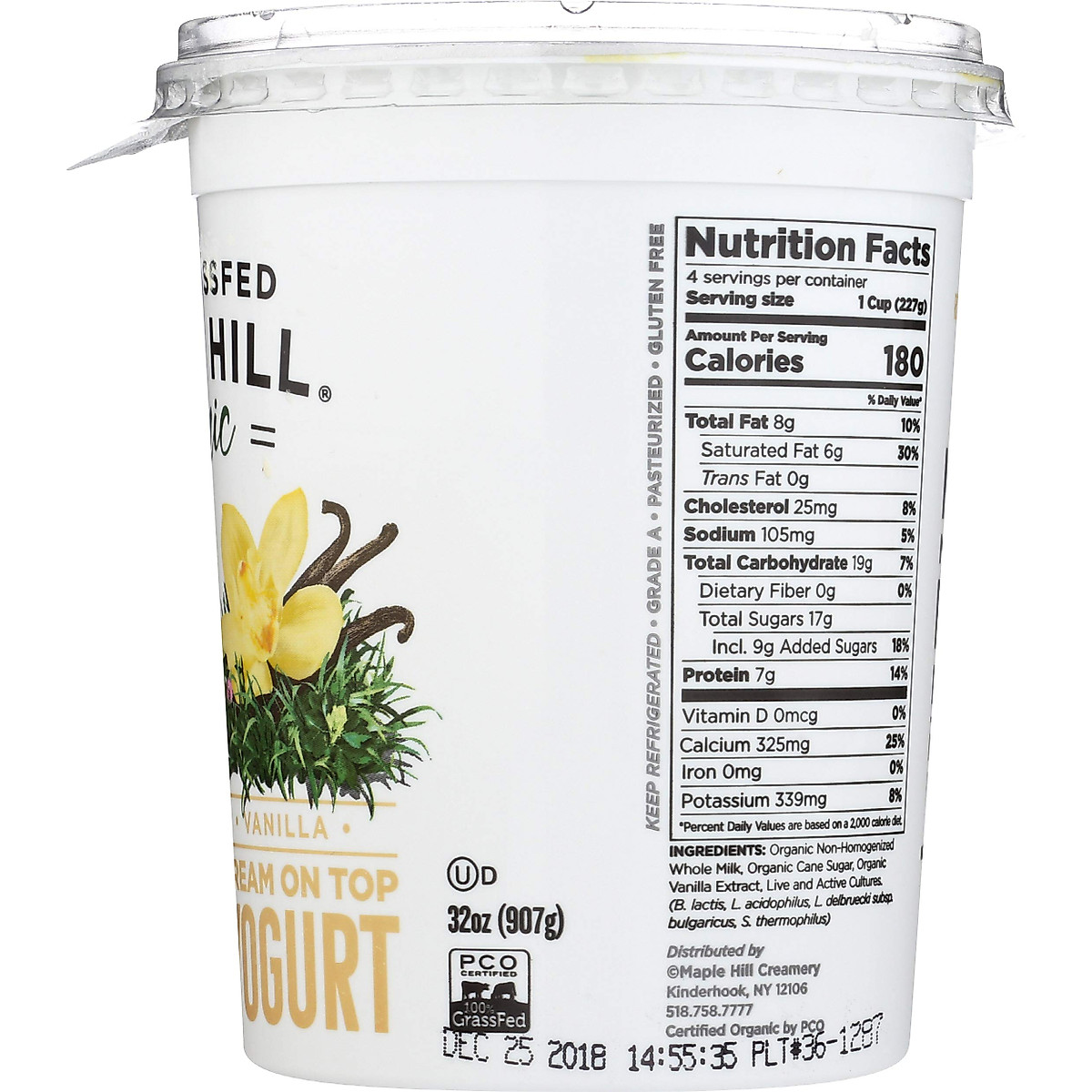 Maple Hill Creamery Yogurt Vanilla 100%Gr sugar freed, 32 oz