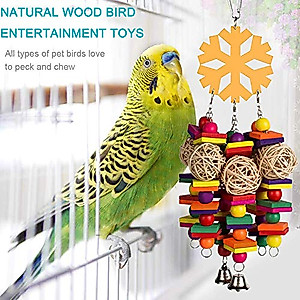 Coppthinktu Bird Toys, Parrot Toys with Bells, Parrots Cage Chewing Toy with Colorful Wood Beads, Multicolored Wooden Block Bite Toys for Macaw African Grey Cockatoo and a Variety of Amazon Parrots
