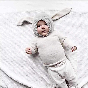 Toddlers Baby Girls and Boys Rabbit Ears Beanie Cap Winter Warm Knit Caps Scarf Woolen Earflap Hood Warm Skull Knit Caps (Hat2-Grey)