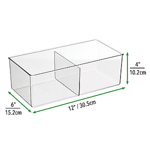 mDesign Plastic Craft & Sewing Storage Organizer Bin Box - 2 Divided Sections - Holder for Holds Paint, Colored Pencils, Glitter, Stickers, Glue, Yarn - 4 Pack + 24 Adhesive Labels - Clear