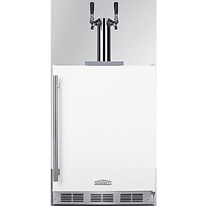 Summit Appliance SBC58WHBIADA 24" Wide Built-in Undercounter ADA Height Commercially Listed Dual Tap Beer Dispenser in White with Stainless Steel Handle, Automatic Defrost, Adjustable Thermostat