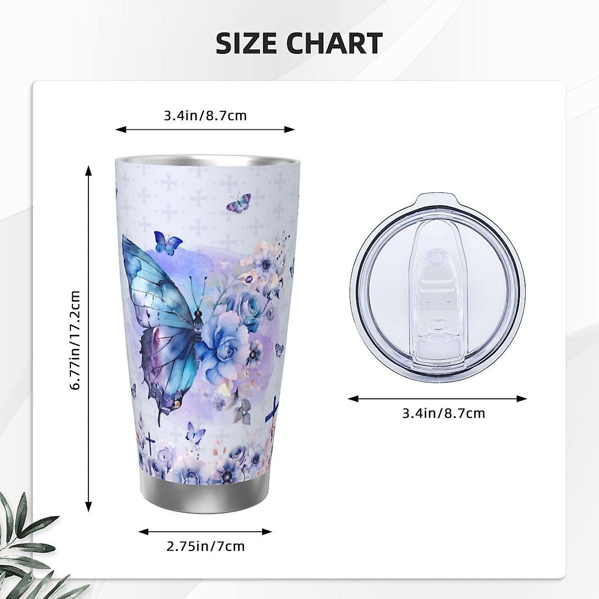 KOPOEELK Christian Butterfly Tumbler for Religious Gifts, Butterfly Christian Birthday Gifts for Women, Stainless Steel Coffee Tumbler Cup Purple 20oz