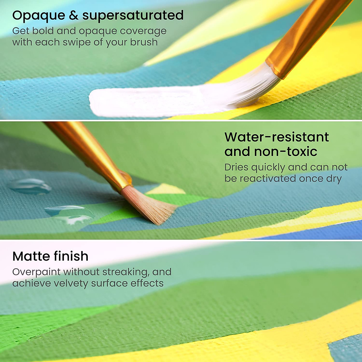 Arteza Acrylic Gouache Paint, Acrylic Paint Set of 36 Basic Colors, Matte Finish, (0.74 oz, 22 ml) Tubes, Art Supplies for Professional Artists and Beginners