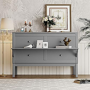 NCKMYB Murphy Bed Cabinet Queen Size Wooden Murphy Bed Chest with USB Port and Desk, Murphy Cabinet Bed for Guest Room or Small Space, Grey