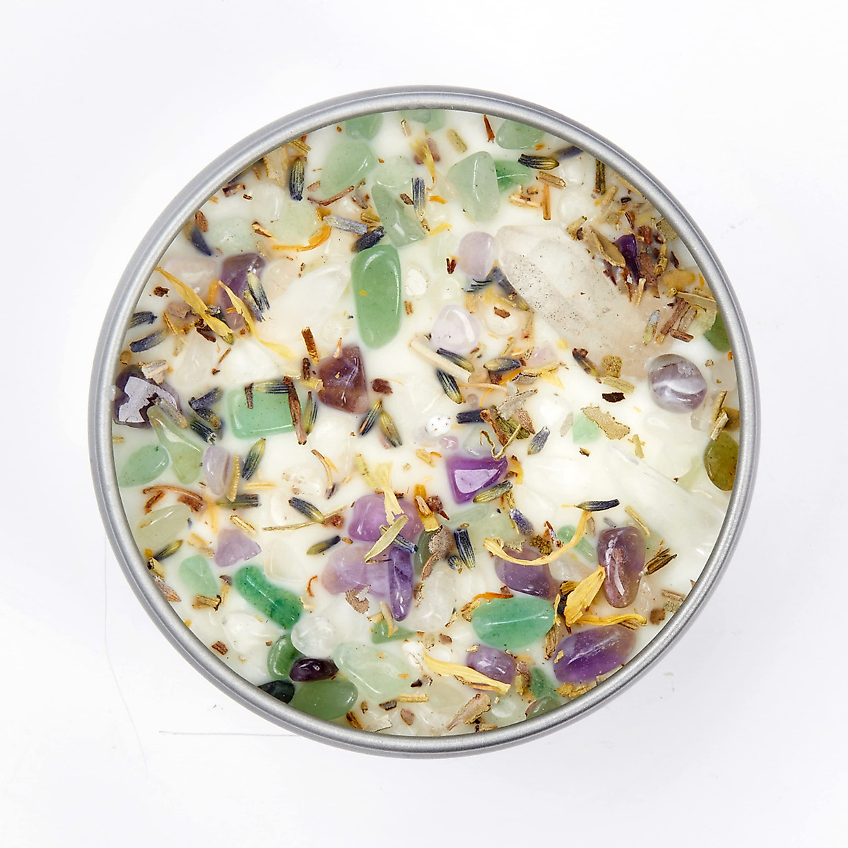 Healing Energy Candle by New Moon Beginnings - Negative Energy Cleansing - Soy Aromatherapy Candle - Handmade Candle with Crystals & Herbs - Energy Healing Candle - 8oz Tin