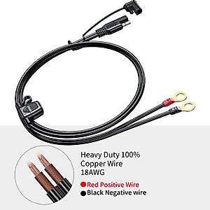 Kewig Motorcycle Solar SAE Quick Disconnect Extension Cable Adapter - 6FT SAE to O Ring Terminal Harness Quick Disconnect with 10A Fuse 2 Pin Plugs for Tractor, Motorcycle, Trucks, Cars, RV (2pcs)