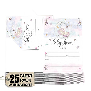 Paper Clever Party Unicorn Invitations with Envelopes - 25 Pack - 5x7 Blank Cards for Girls Baby Shower Handwrite Personalized Party Details - Rainbow Theme