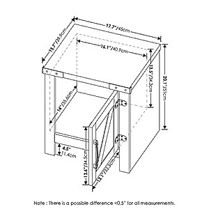 Furinno Jensen Farmhouse End Table with Barn Door for Bedroom, Living Room,Rustic Brown, pack of 1