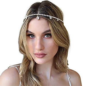 Fdesigner Wedding Head Chain Rhinestone Vintage Bride Headpieces Tassel Boho Hair Jewelry Bridal Headband Women Hair Accessories for Party Festival (Silver-Boho)