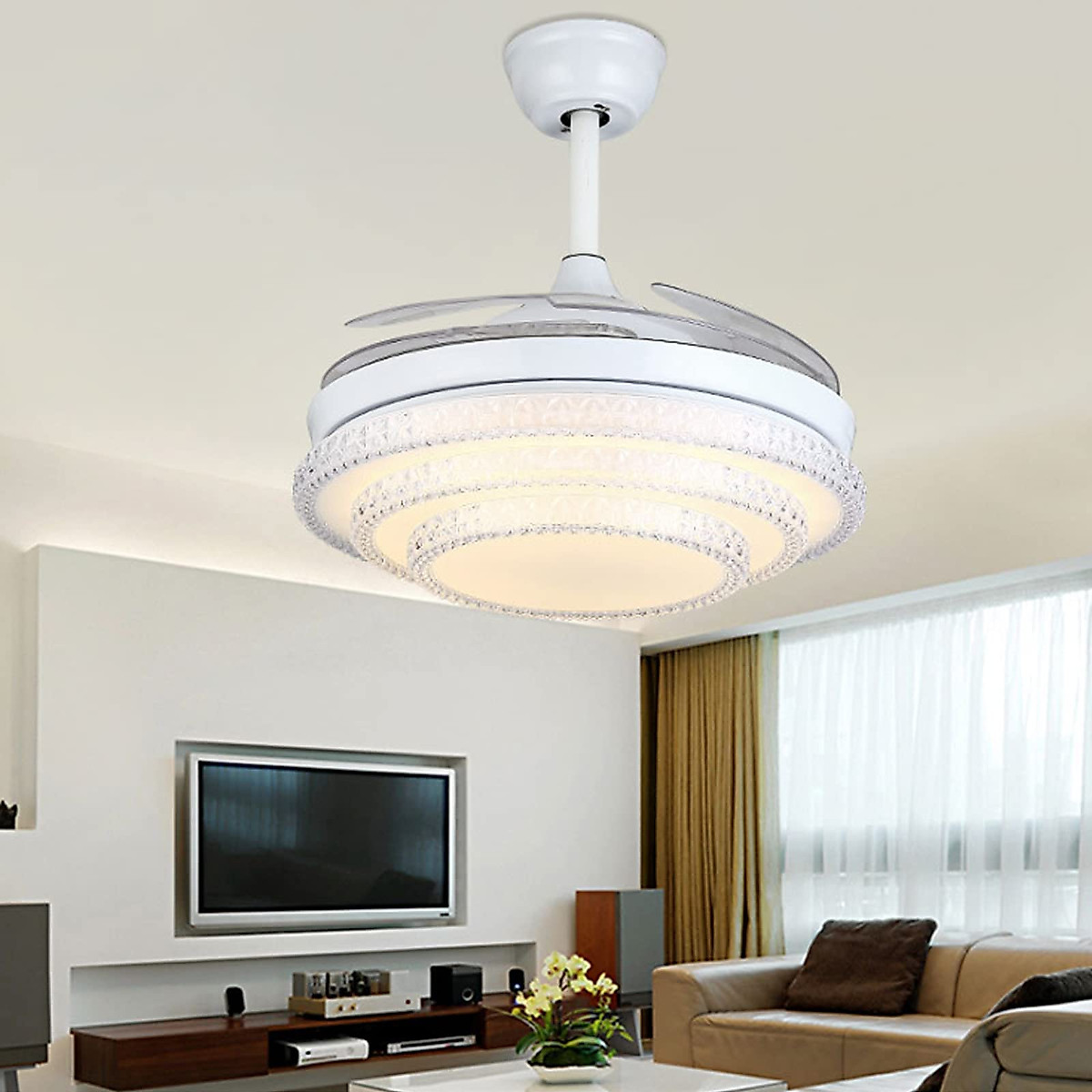 YUEGOO Ventiladores De Techo con Lámparas, Led De Ventilador De Techo De Atenuación De Tres Colores con Lámpara Colgante De Ventilador Silencioso De Control Remoto De Control Remoto Para la Sala De Es