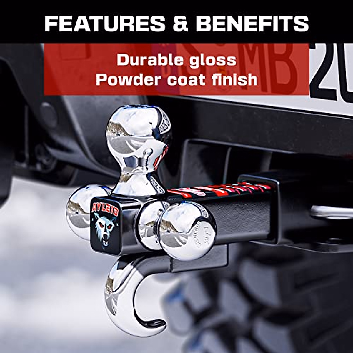 Ayleid Trailer Hitch Tri-Ball Mount with Hook & Pin Balls Sized 1-7/8 inches, 2 inches & 2-5/16 inches, Hitch Ball,Tow Hitch,Black Ball