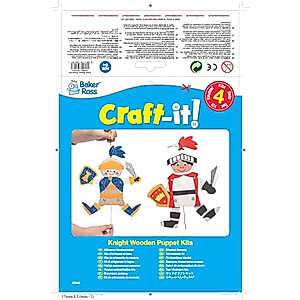 Baker Ross AT699 Knight Wooden Puppet Kits - Pack of 4, for Kids Arts and Crafts Projects