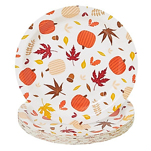 Juvale Autumn Paper Plates and Napkins, Cups, Cutlery for Thanksgiving, Fall Party Supplies (Serves 24, 144 Pieces)