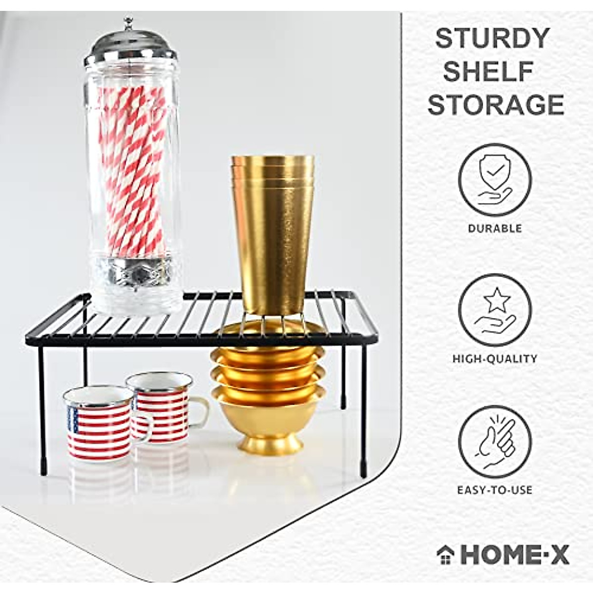 HOME-X Metal Freezer, Pantry, or Cabinet Shelf, Great Space Saver for Organizing Cupboards or Refrigerators, Extra Shelf for Cabinets