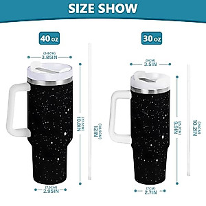 Jihqo Galaxy Black 40 oz Stainless Steel Vacuum Insulated Tumbler with Handle and Straw Lid, Leakproof Water Bottle Double Wall Travel Mug Coffee Cup, Cupholder Friendly