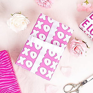 LeZakaa Pink Wrapping Paper Sheet - Folded Flat - Heart/XO/LOVE/Tiger Skin for Valentine's Day, Birthday - 19.6"x 27.5" x 12 Sheets (45.2 sq.ft.ttl.)