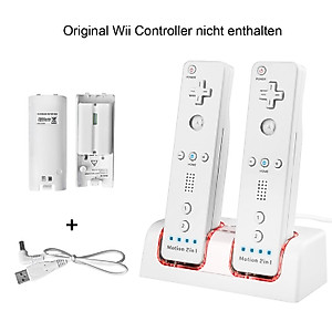TechKen Dual Charging Station with 2 Rechargeable Batteries for Wii Controllers, Charging Dock for Wii Controllers, Wii Charger Station, Wii Charging Station